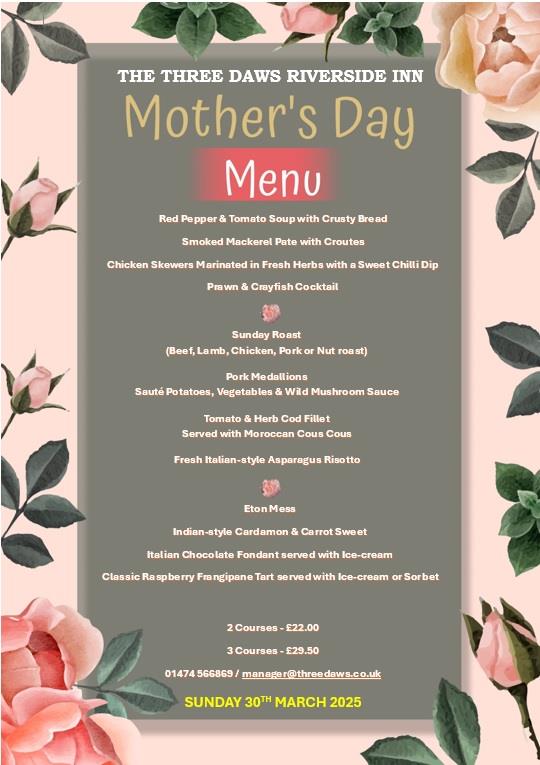 Mother's Day Menu at The Three Daws Riverside Inn